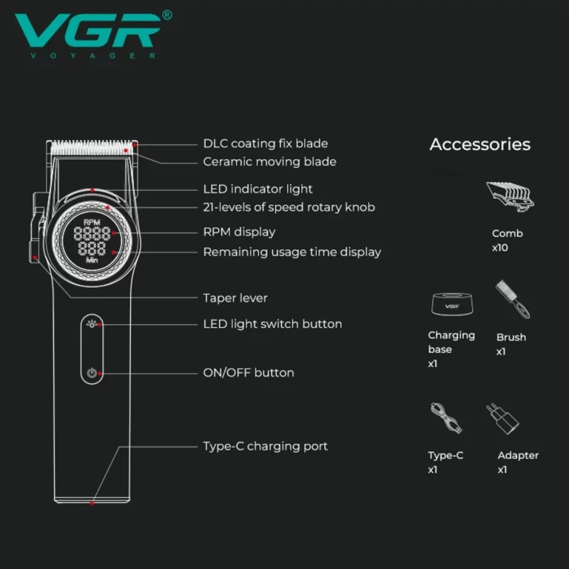 VGR V-001 Cordless Hair Clipper - VGR Direct™ | Official VGR Trimmers ...